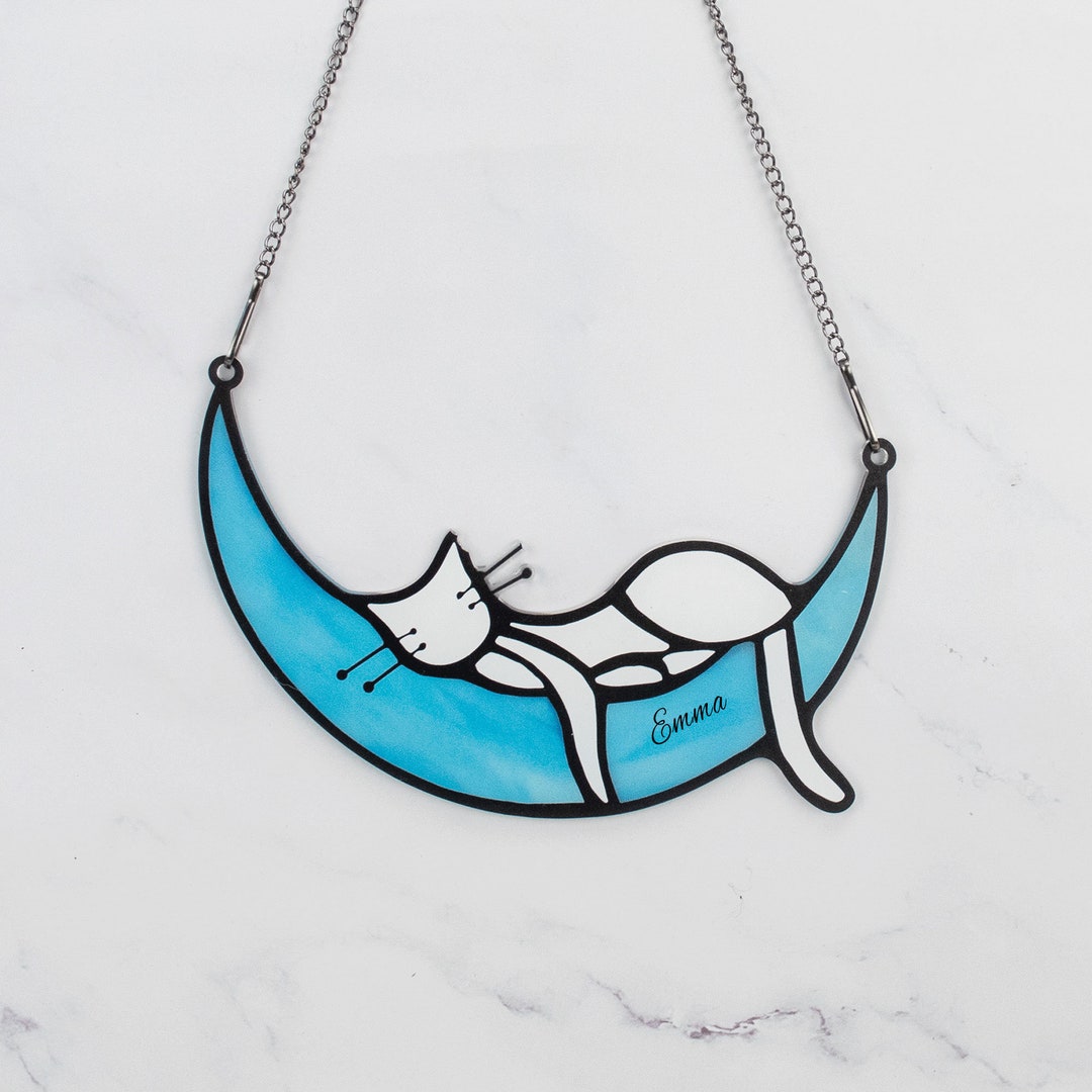 Personalized Cat Windows Hanging,sleeping Cat on Moon Acrylic Windows ...