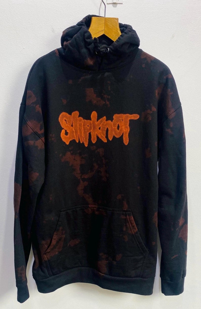 Slipknot Hoodie Hand Crafted Nu Metal Black Bleach Tie Dye Band Acid ...