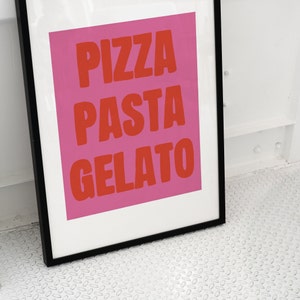 Pizza Pasta Gelato Print, Hot Pink Trendy Poster, Retro Kitchen Print ...