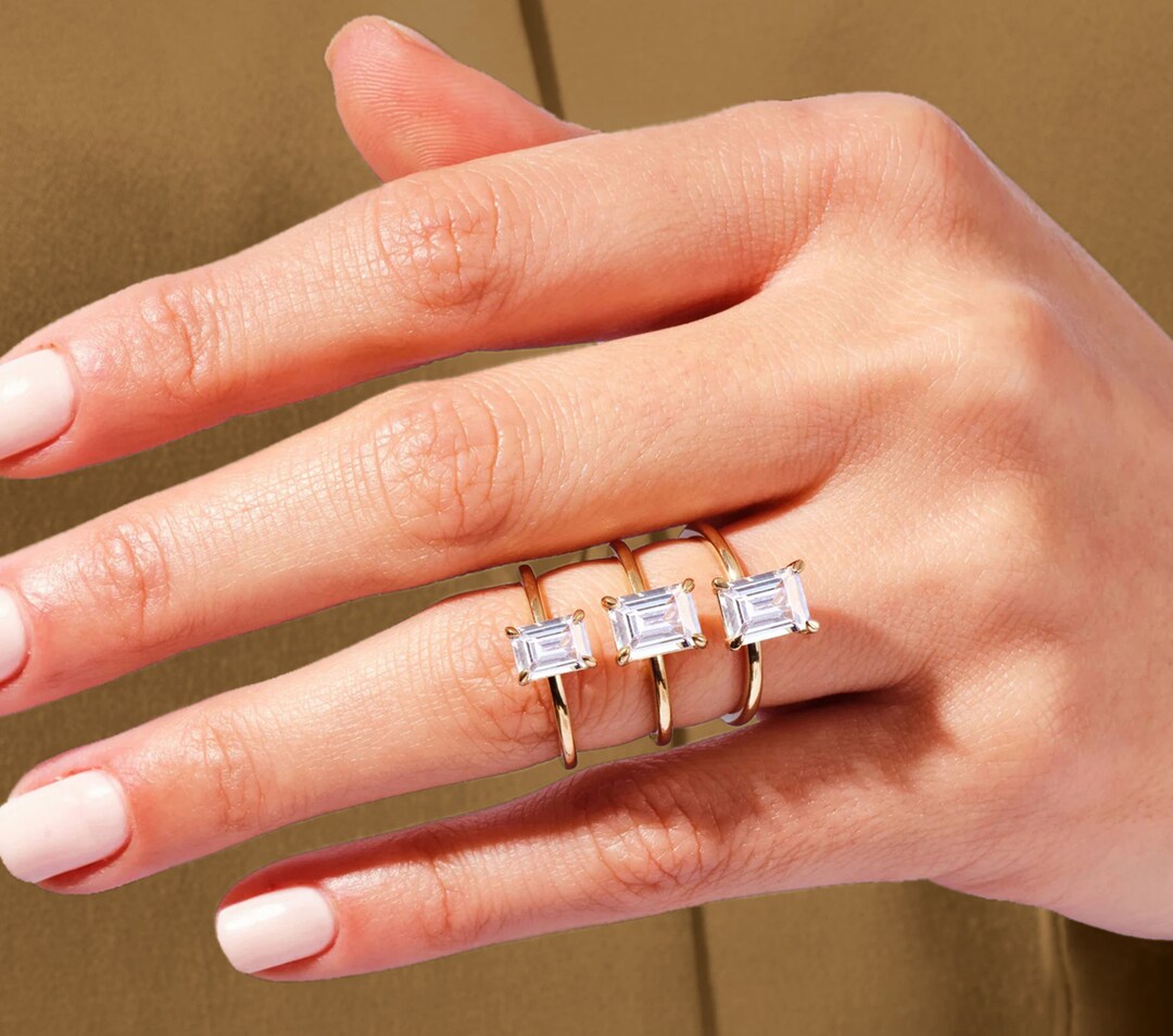 Radiant Cut Moissanite Engagement Ring, Solitaire Radiant Anniversary ...