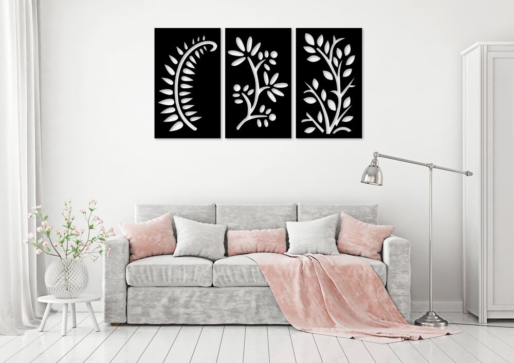 3 Piece Wall Art, Flower Natural Wall Decor, 3 Panel Wall Art, Acrylic ...