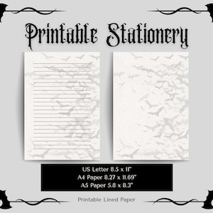 Printable Stationery Spooky Scary Goth Bats Lined and Unlined Digital ...