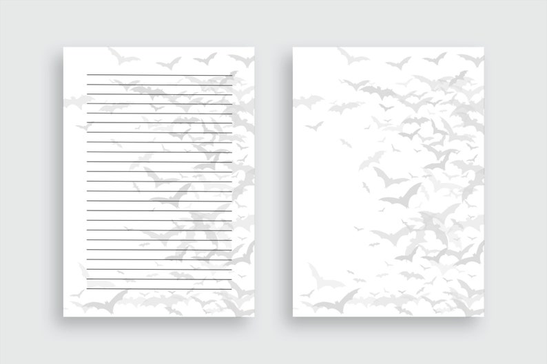 Printable Stationery Spooky Scary Goth Bats Lined and Unlined Digital ...