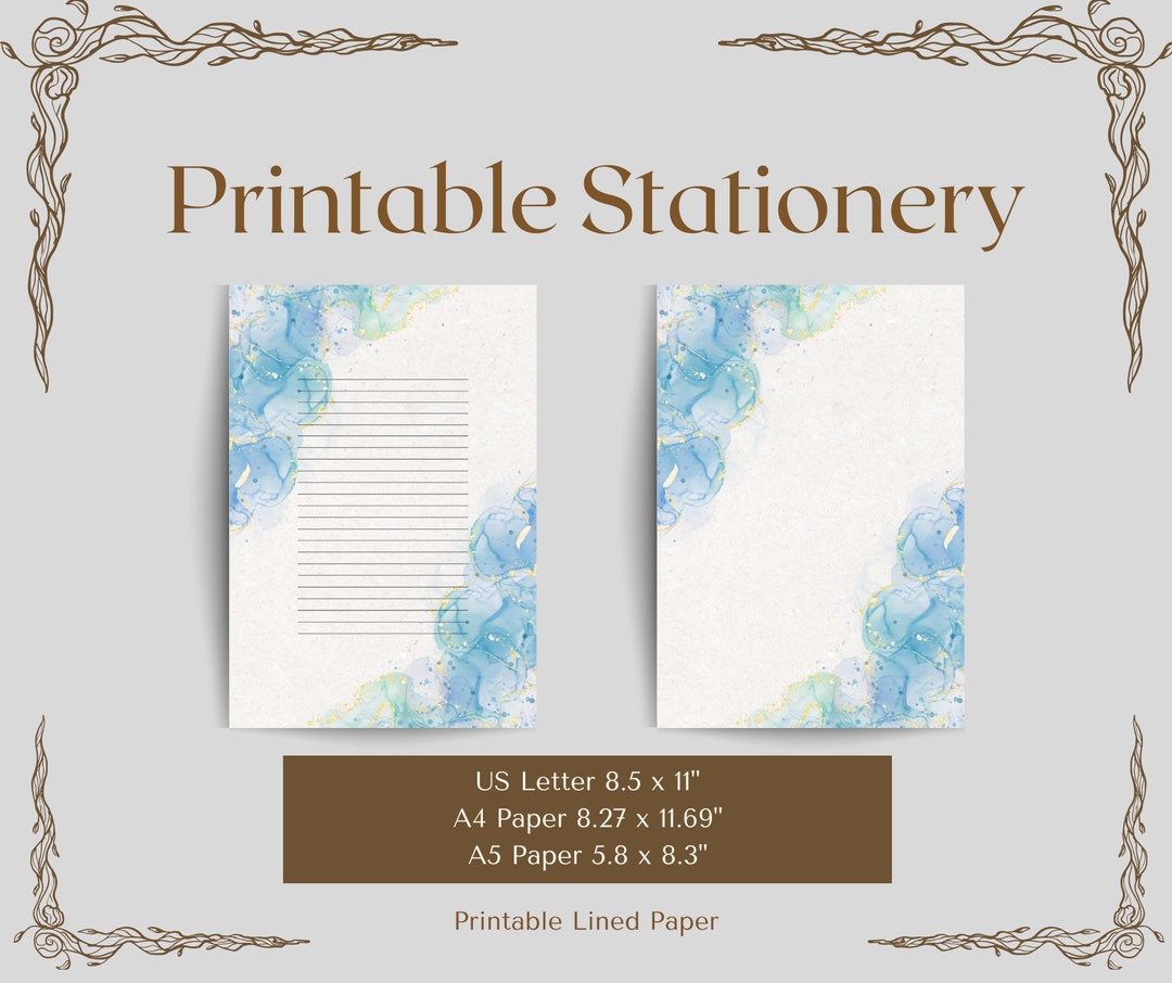 Printable Stationery Beautiful Elegant Blue and Gold - Etsy