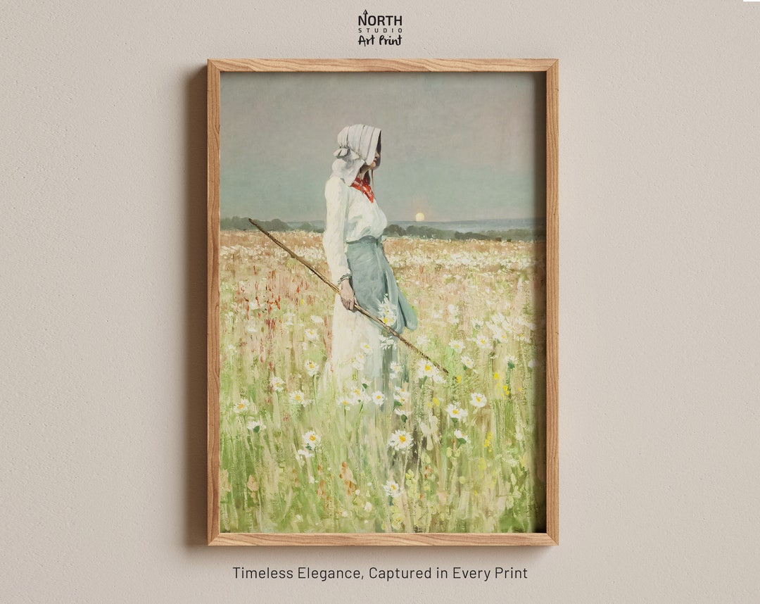 Girl in A Meadow by William Wells Print, Vintage Art Print, Meadow ...