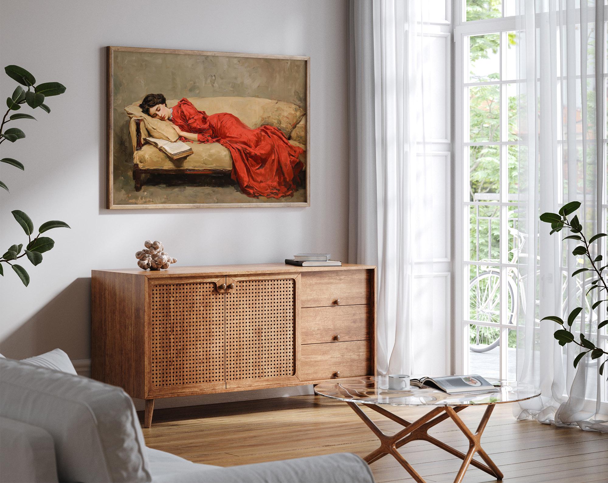 Victorian Woman Sleeping Print by North Studio, Vintage Lady in Red ...