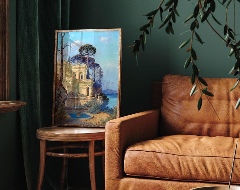 Ferdinand Knab Art, Villa Landscape, Fountain Print, Lakefront Villa ...