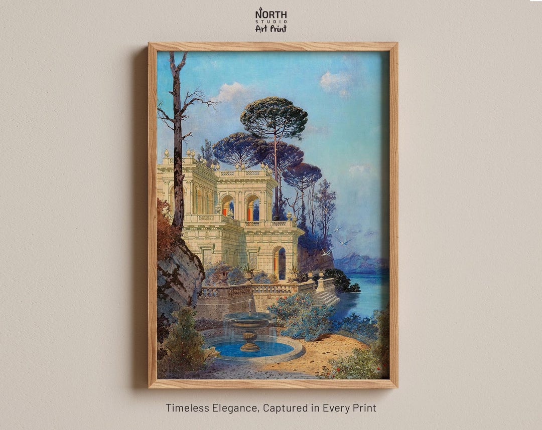 Ferdinand Knab Art, Villa Landscape, Fountain Print, Lakefront Villa ...