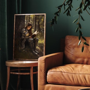 Lady Knight Reading Poster, Dark Academia Wall Art, Fantasy Wall Art ...