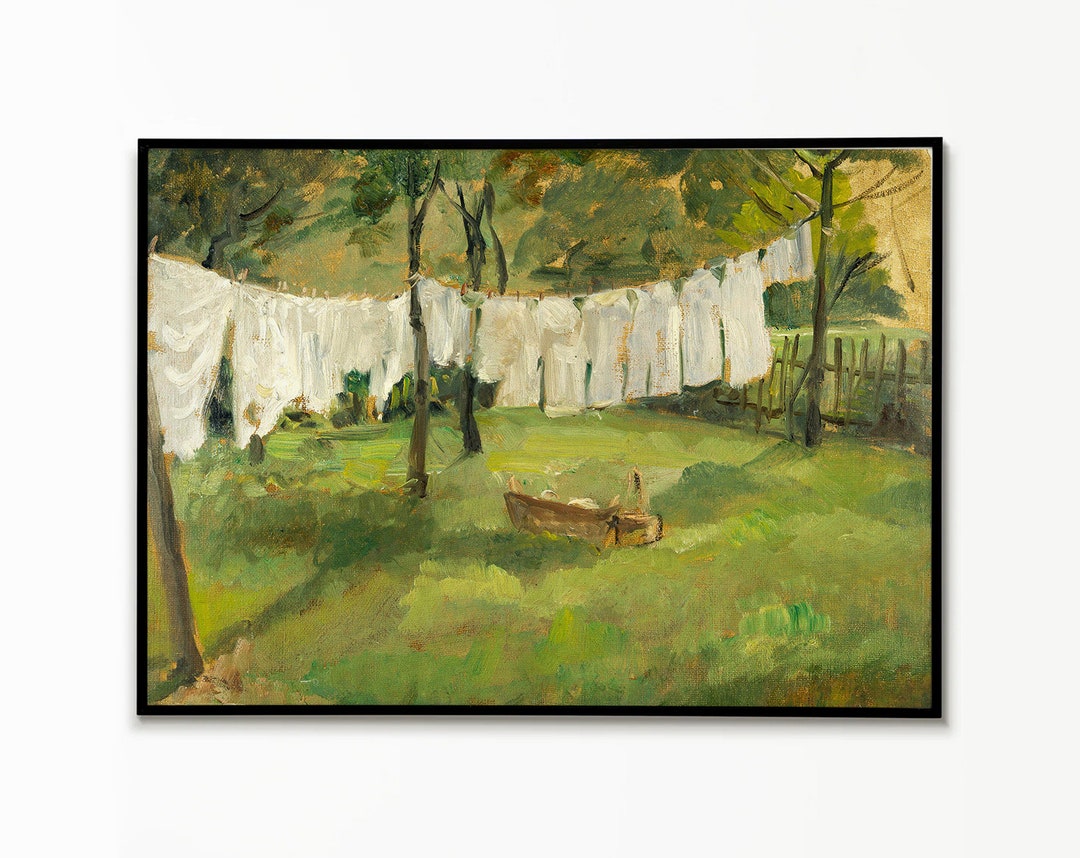 Clothesline Painting Poster, Washing Line Print, Laundry Room Print ...