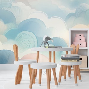 Cloudscape Watercolor Wallpaper,nursery Cloud Mural,peaceful Cloud ...