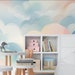 Cloudscape Watercolor Wallpaper,nursery Cloud Mural,peaceful Cloud ...