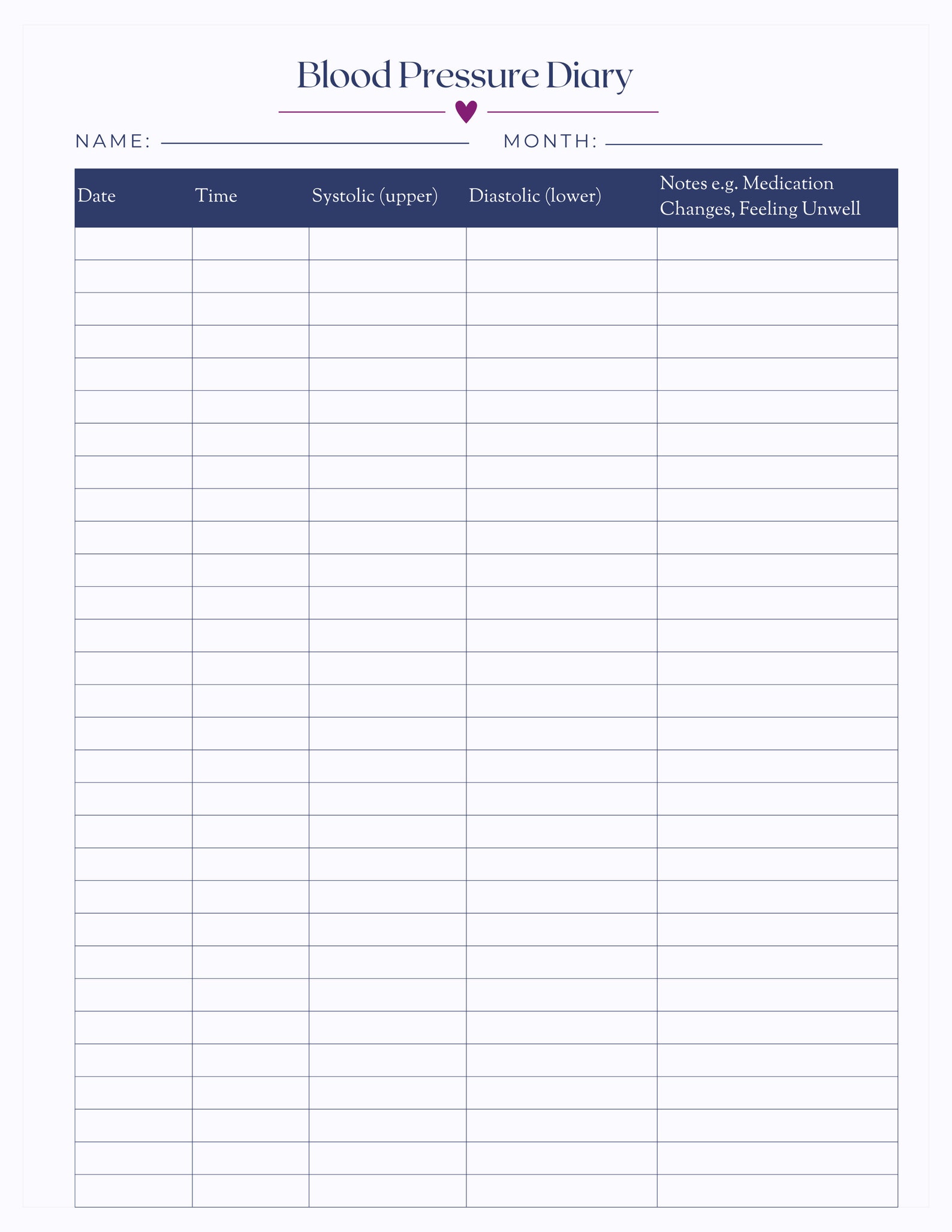 Blood Pressure Tracker, Printable Blood Pressure Log, Blood Pressure ...