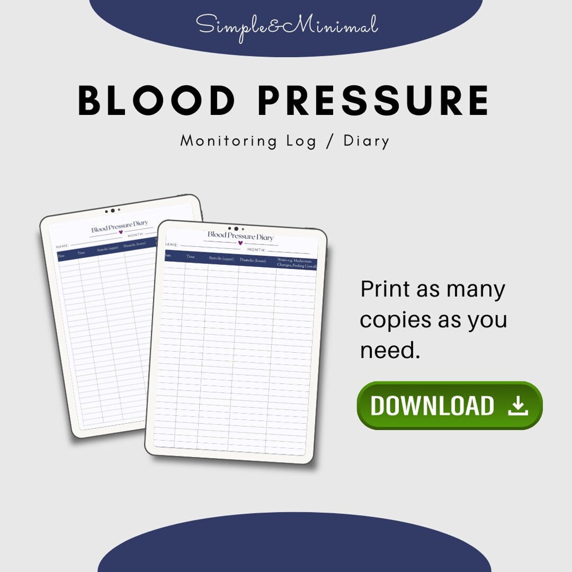Blood Pressure Tracker, Printable Blood Pressure Log, Blood Pressure ...