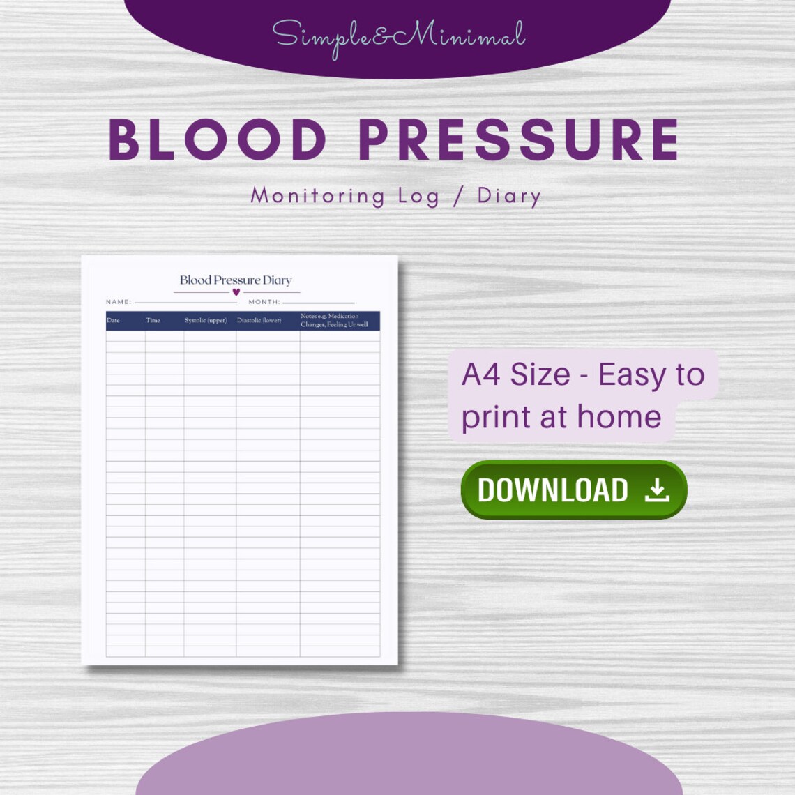 Blood Pressure Tracker, Printable Blood Pressure Log, Blood Pressure ...