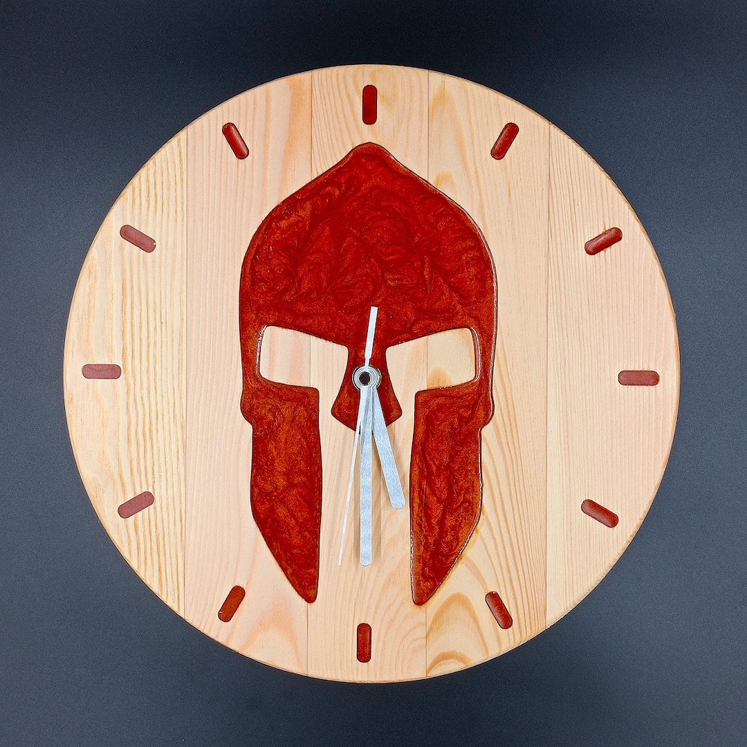 Spartan Helmet Wall Clock, Wood and Resin Clock, Gamer Gift, Youth ...