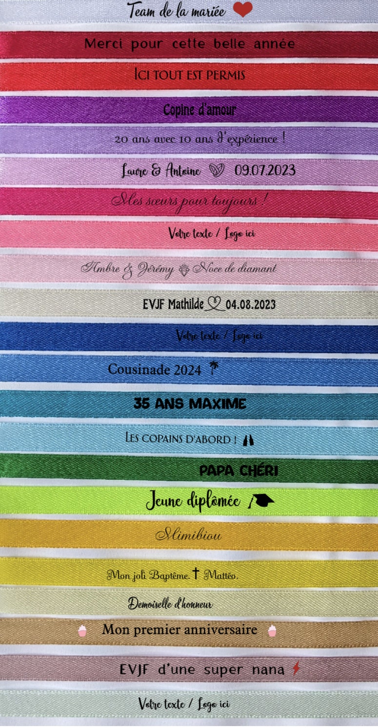 Lot de Bracelets satins personnalisés. Mariage EVJF Baptême - Etsy France