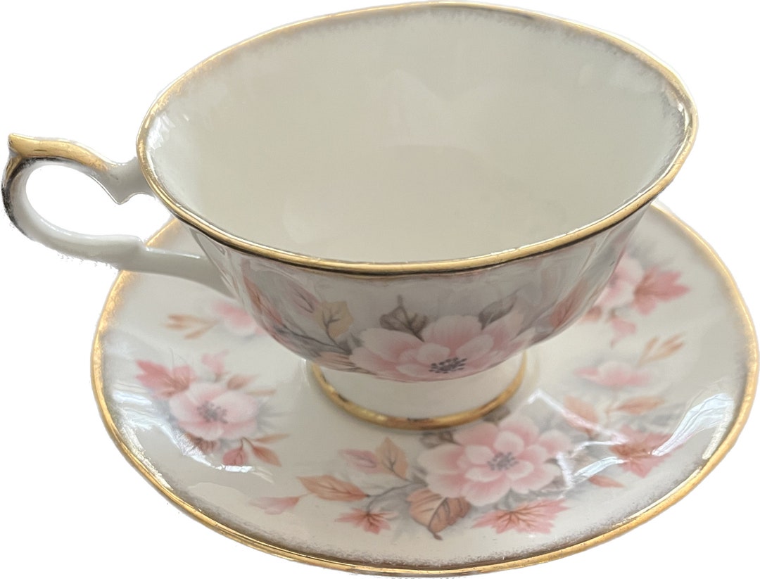 Springfield Bone China Floral Teacup and Saucer, Made in England, Gold ...