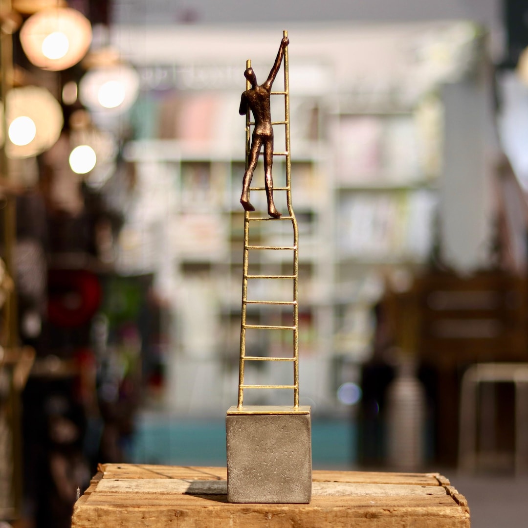 Man on a Gold Ladder – A Striking Statement Sculpture - Etsy UK