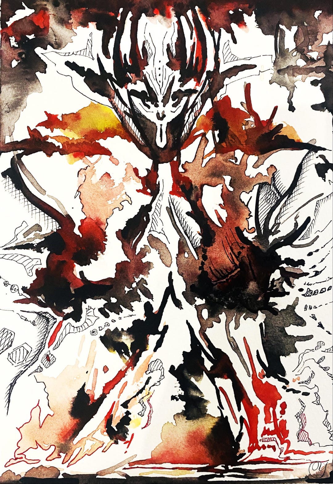 XIV. the Devil. Tarot Symbols on a Textured Paper Made With Watercolors ...