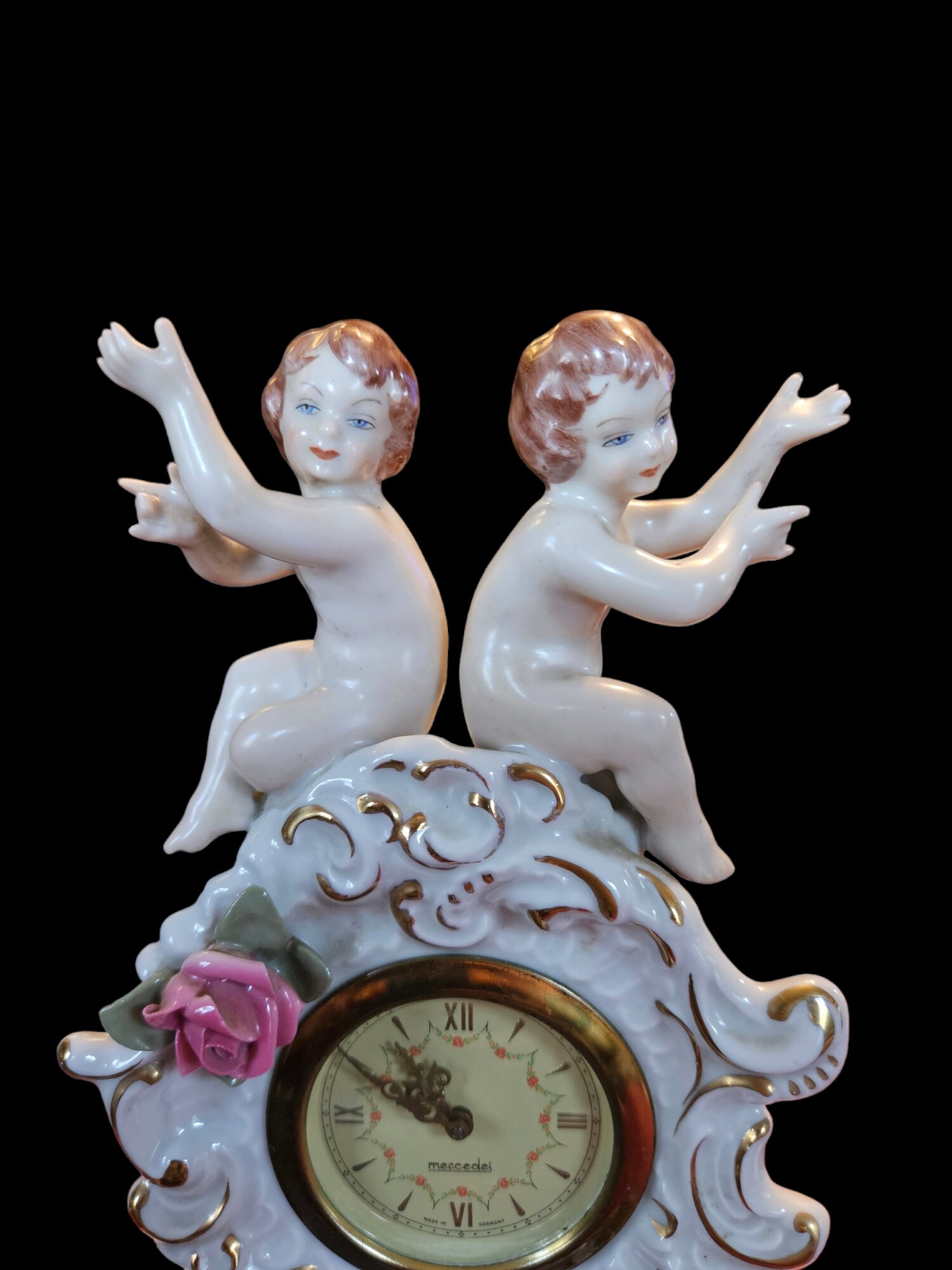 Vintage Dresden Cherub Mantel Clock - Etsy