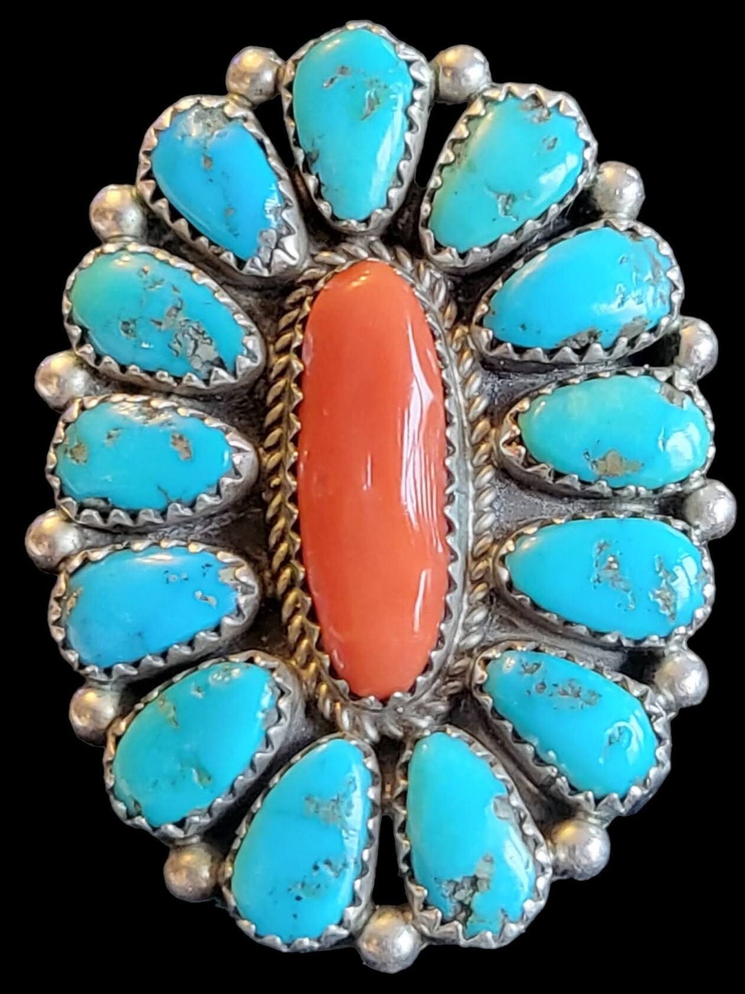Justine Wilson Sr Coral and Turquoise Ring - Etsy