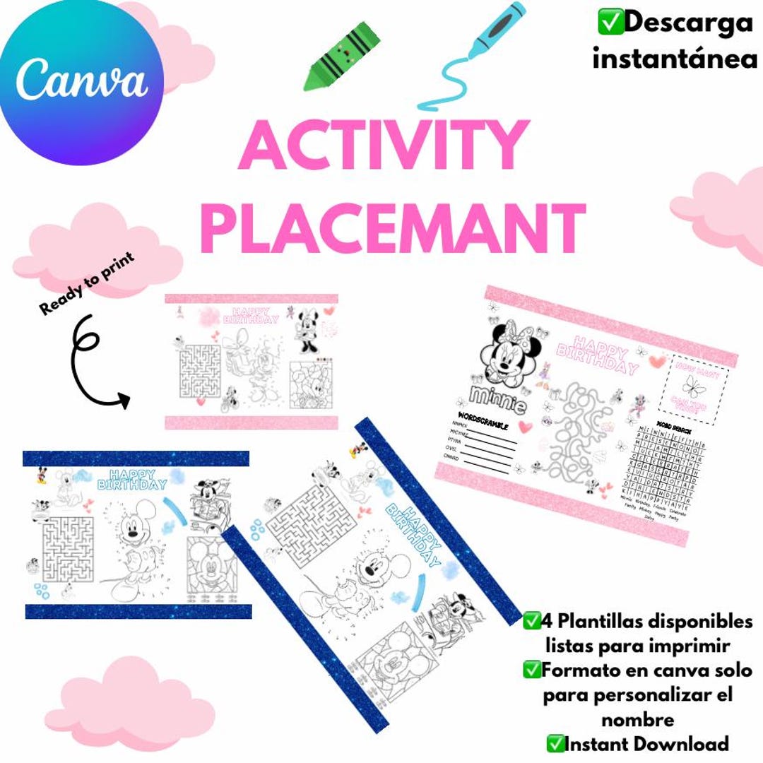 Activity Placemat, Editable in CANVA Format, 4 Designs Ready to Print ...