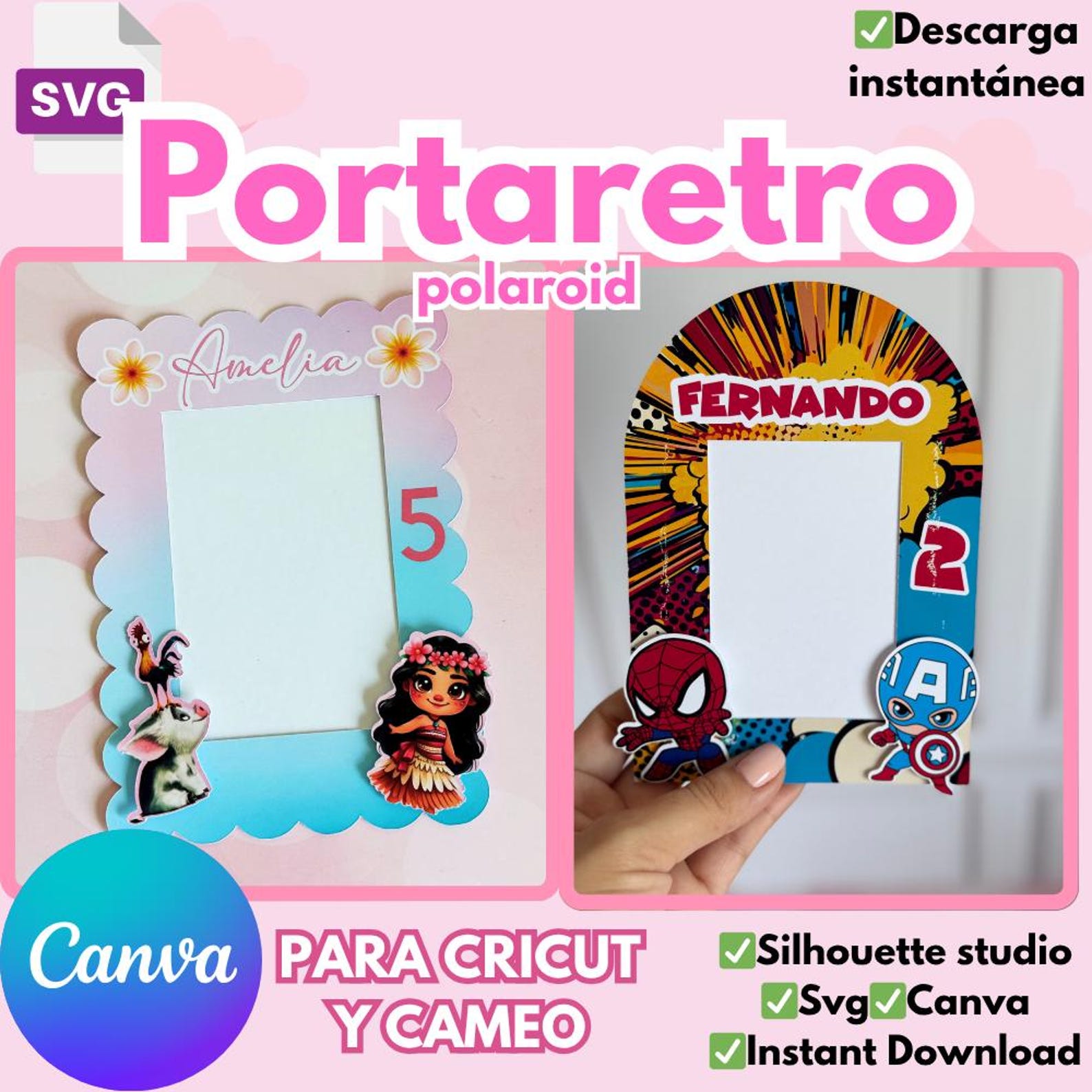 Editable Template for Mini Polaroid Photo Frame, SVG Format, Silhouette ...