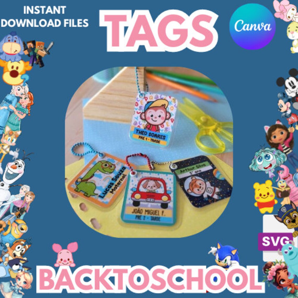 Tags Back to School, diseños listos para imprimir con personajes del ...