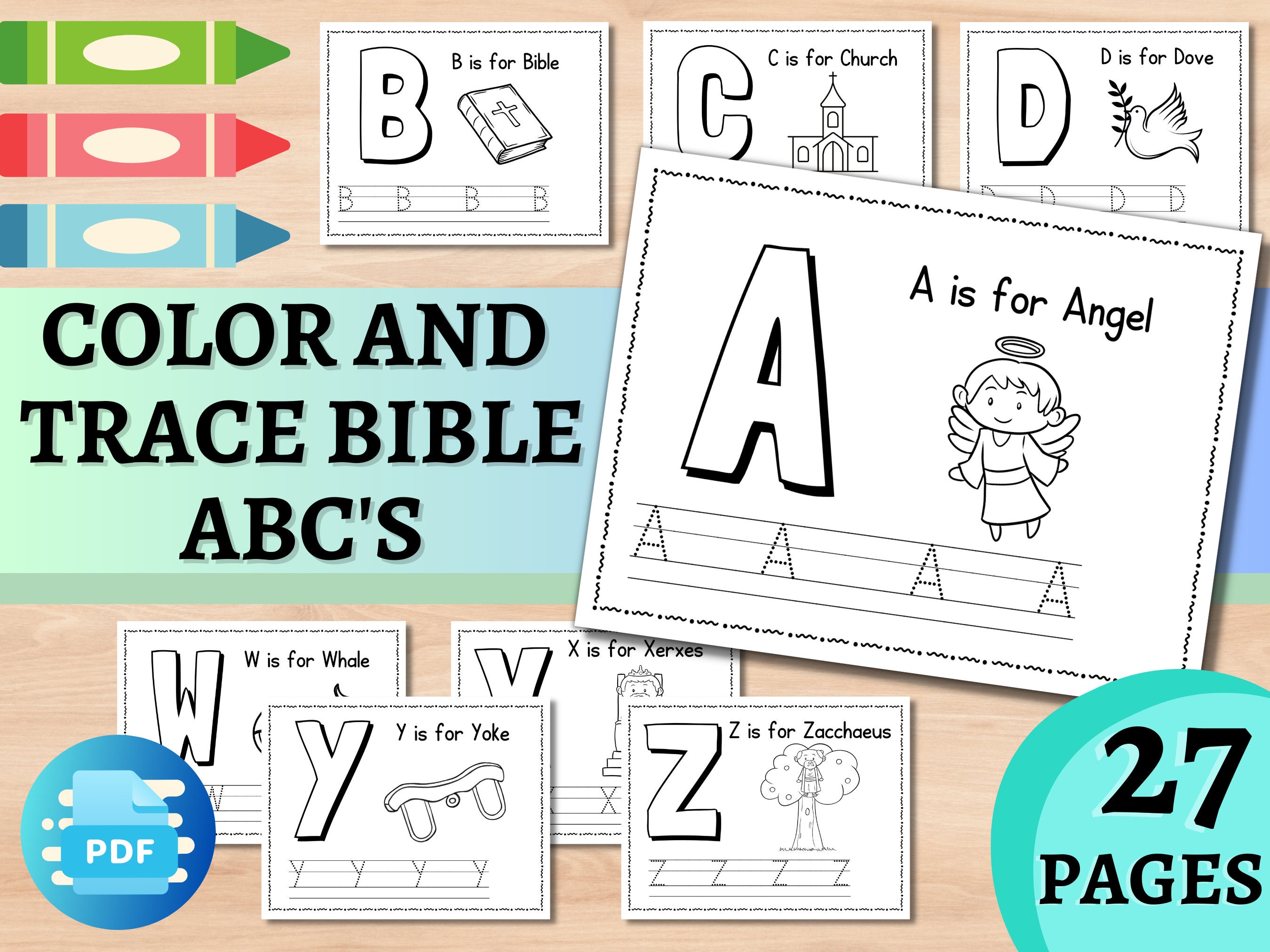 Color and Trace Bible Abcs Alphabet Coloring Pages Preschool ...