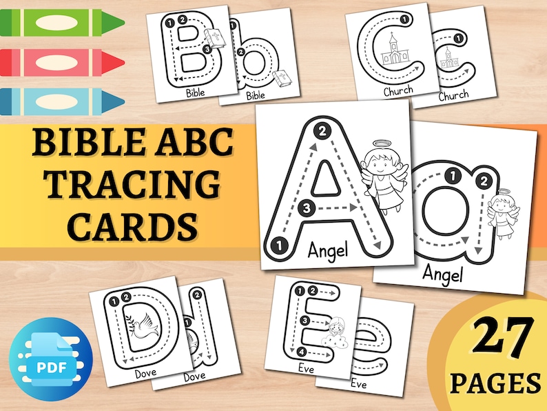 Bible ABC Tracing Cards Alphabet Coloring Pages Preschool Handwriting ...