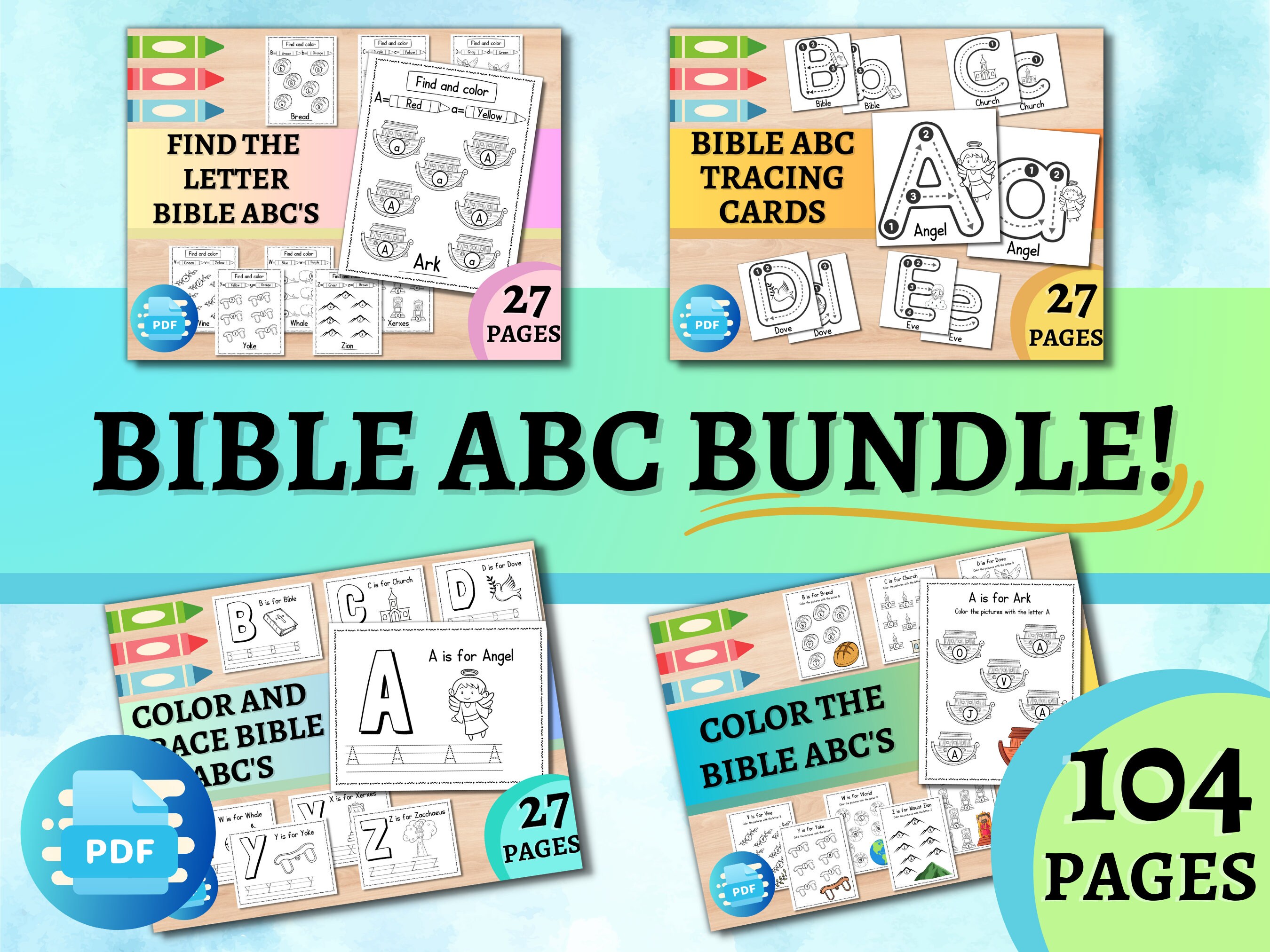 Bible ABC Bundle Worksheets Preschool Bundle Alphabet Christian ...
