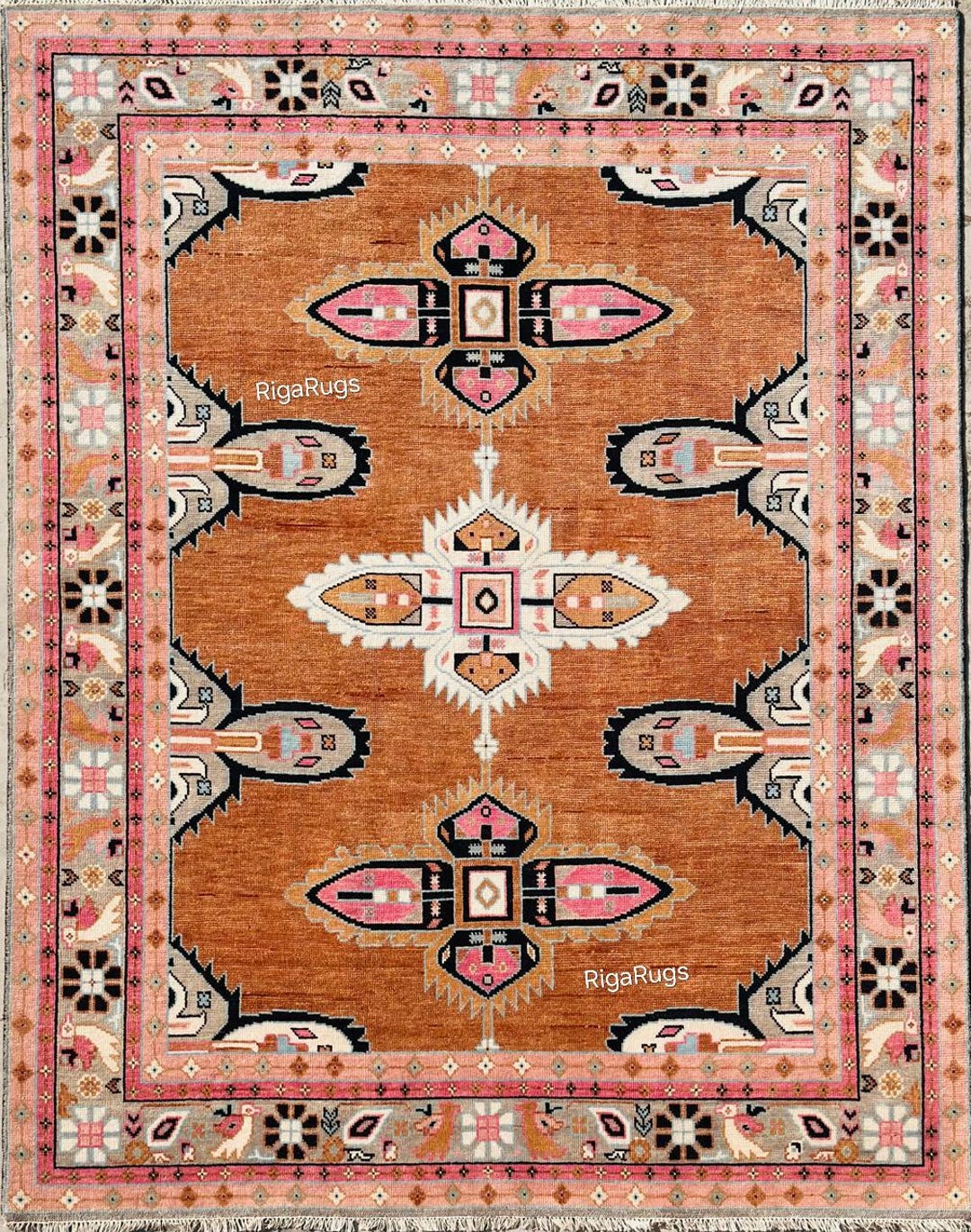 Buy Exquisite Burnt Rust Hand Knotted Indo Shabargan Rug 4x6, 5x8, 6x9, 8x10, 9x12, 10x14 Ft ...