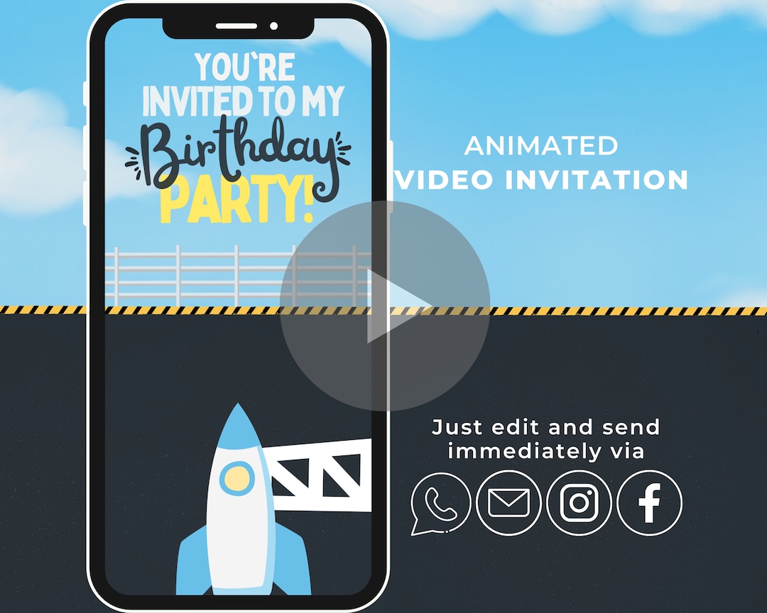 Digital Kids Birthday Invitation | Cosmos Rocket Astronaut Galaxy | Animated Personalized Ecard ...