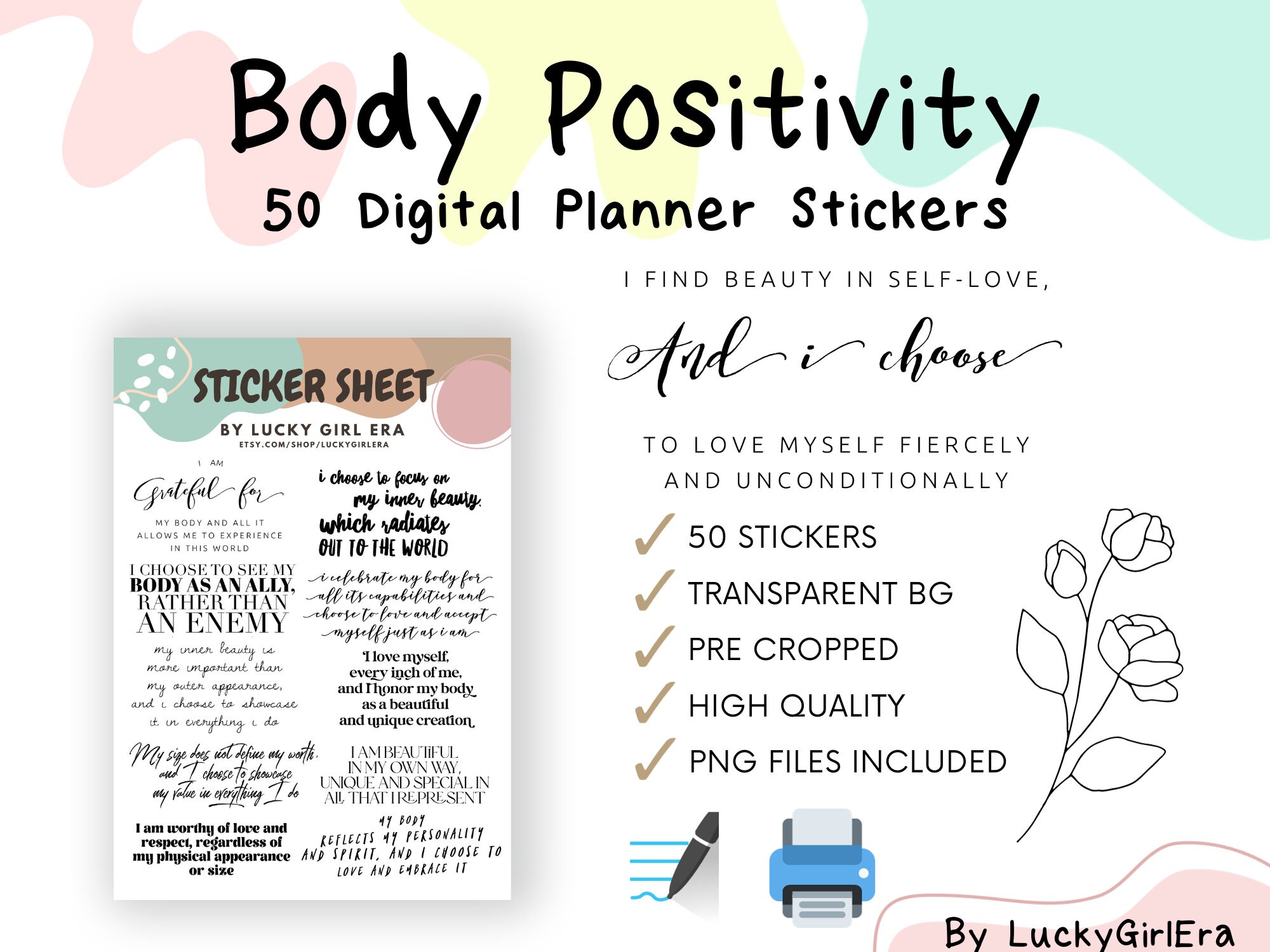 Goodnotes Stickers, Body Positivity, Digital Planner Stickers, Self ...