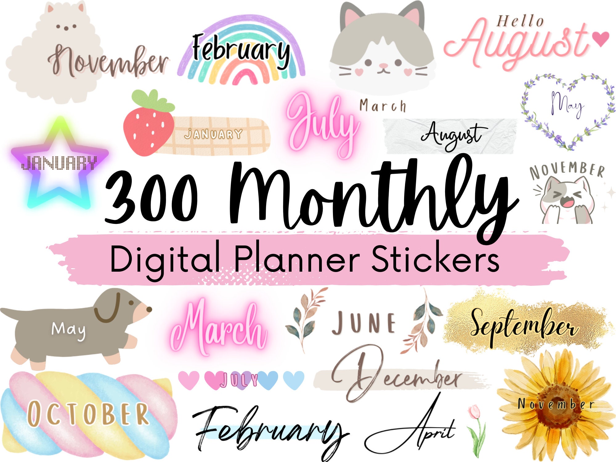 Goodnotes Stickers, Digital Stickers Goodnotes Months, Monthly Digital ...
