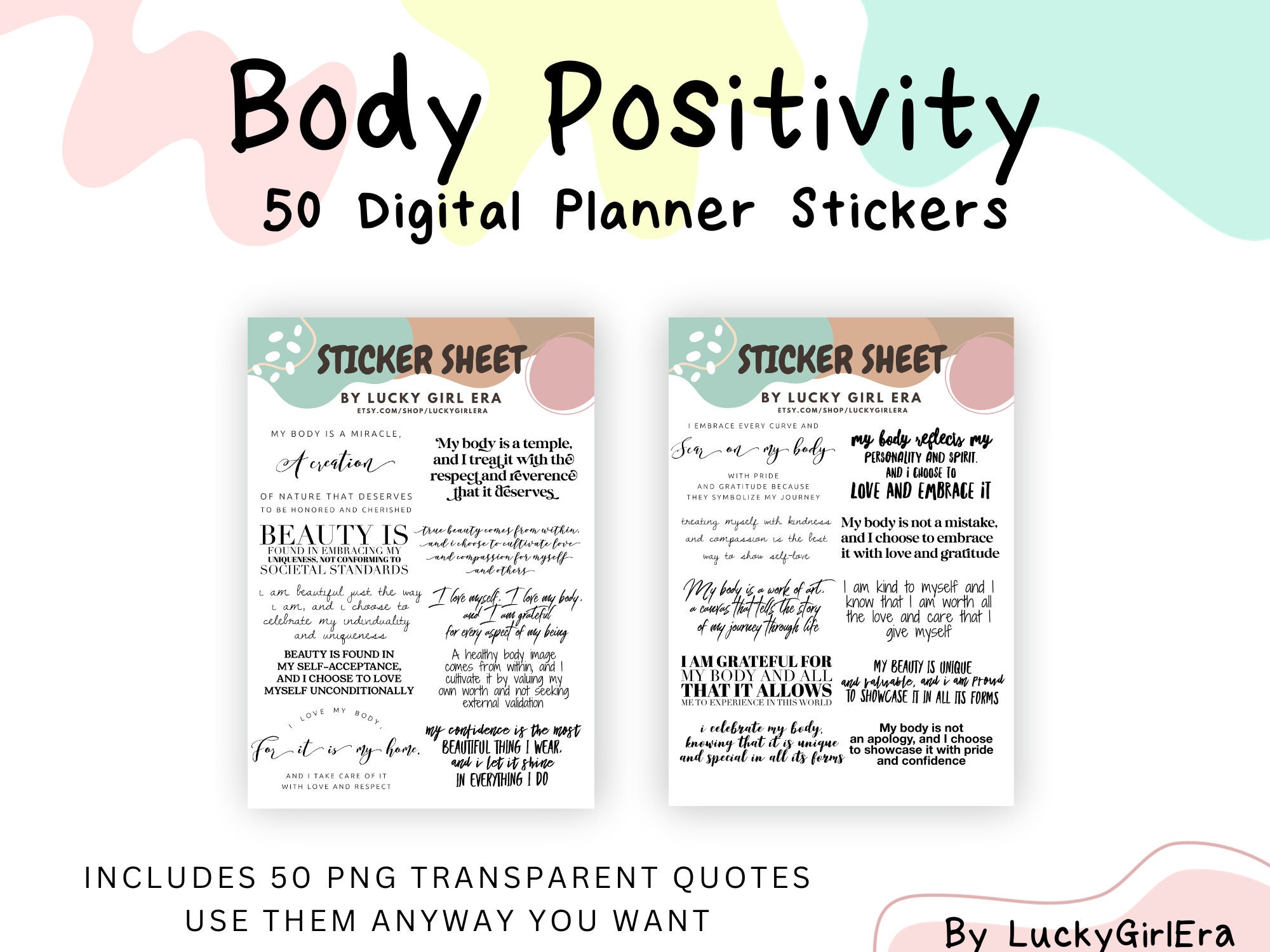 Goodnotes Stickers, Body Positivity, Digital Planner Stickers, Self ...