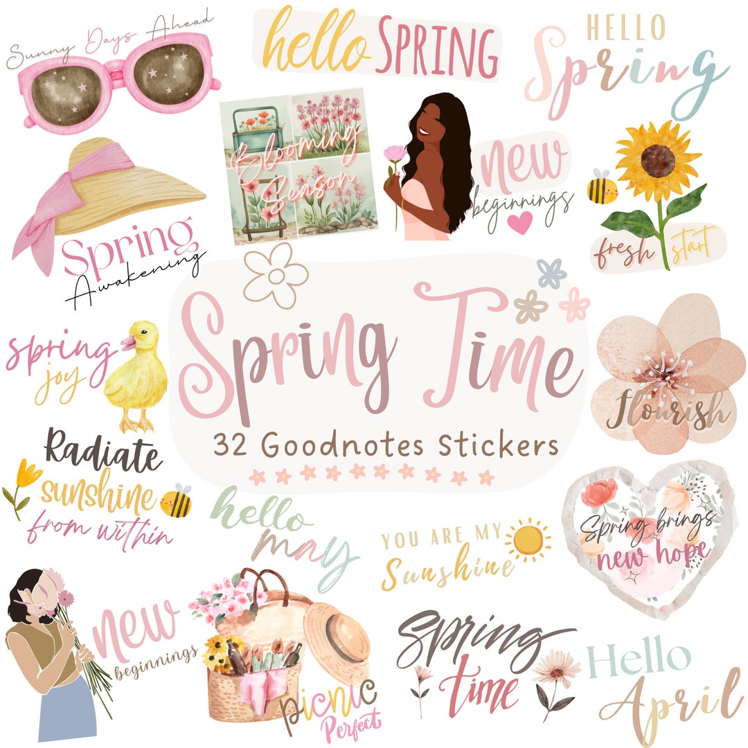 Goodnotes Stickers, Spring Seasonal Daily Digital 2024 PNG Affirmation ...