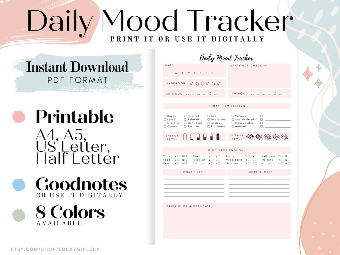 Daily Mood Tracker | Printable Mood Tracker | Mental Health Tracker ...