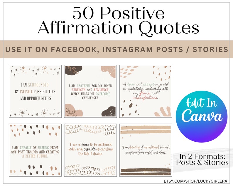 50 Positive Affirmation Quotes Canva Template Canva - Etsy