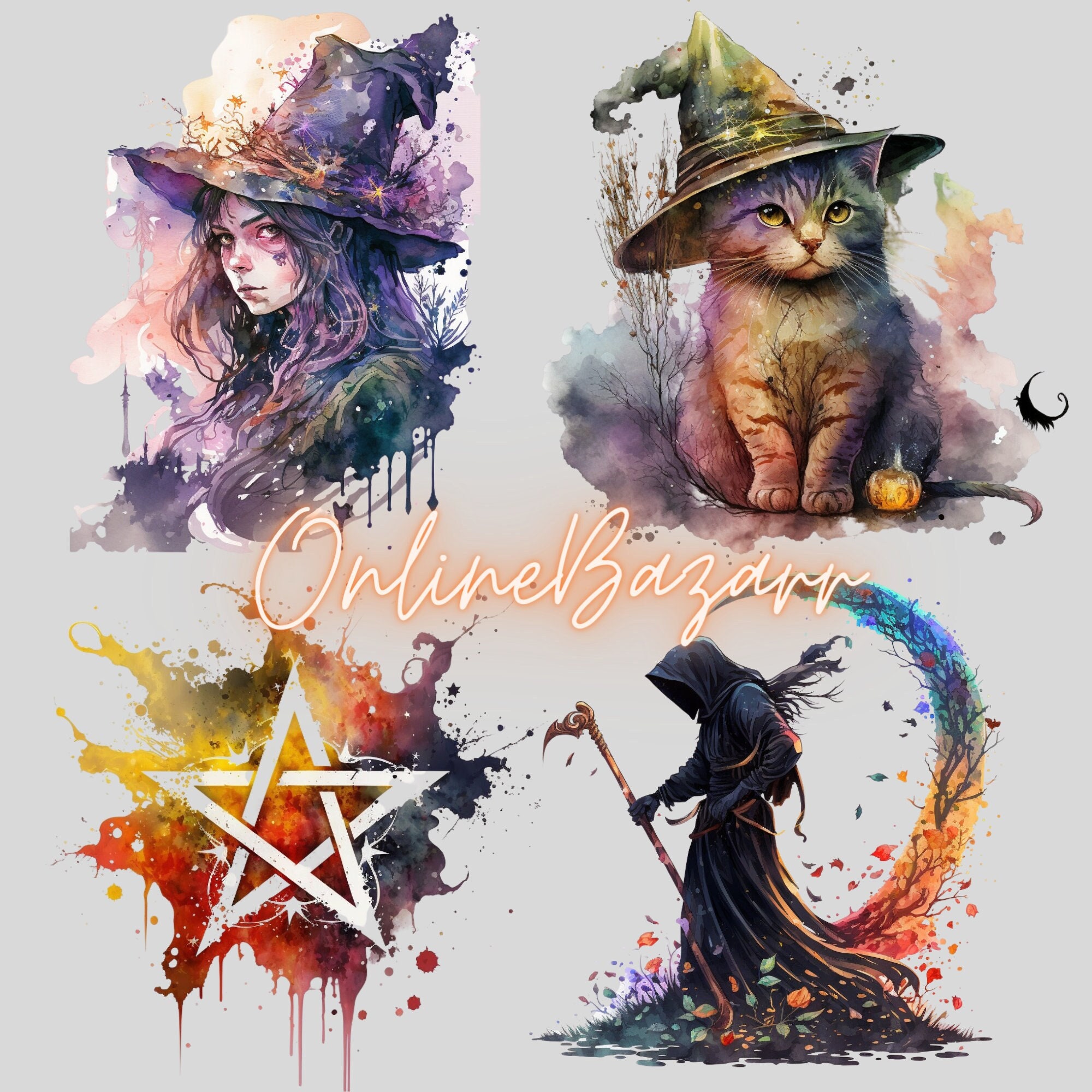 12 PNG Watercolor Pastel Witch Clipart Pastel Witchcraft Clip - Etsy
