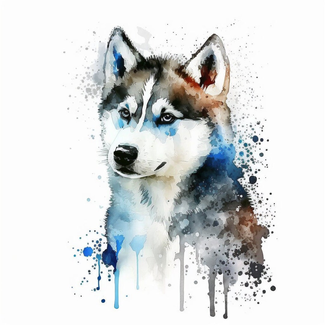 Husky Watercolor Clipart Nursery Decor Husky Dog Watercolor Cute Baby ...
