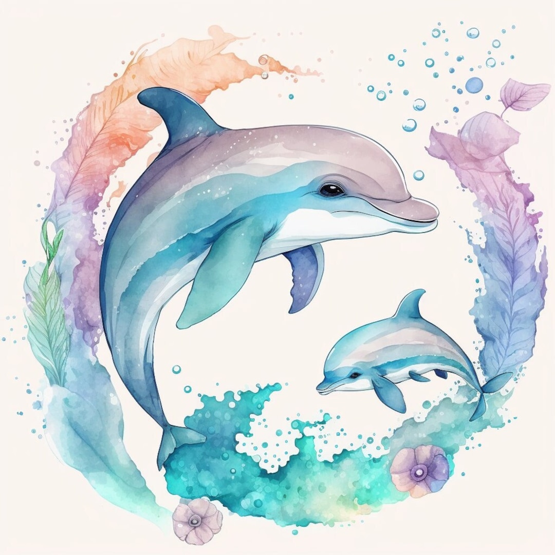 Delfin Aquarell Clipart Unterwasserwelt Aquarell Kunst Baby Delfin ...