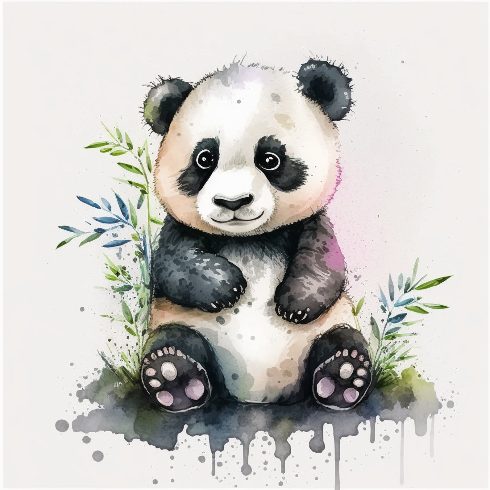 Panda Watercolor Clipart Nursery Decor Baby Panda Watercolor Cute Baby ...
