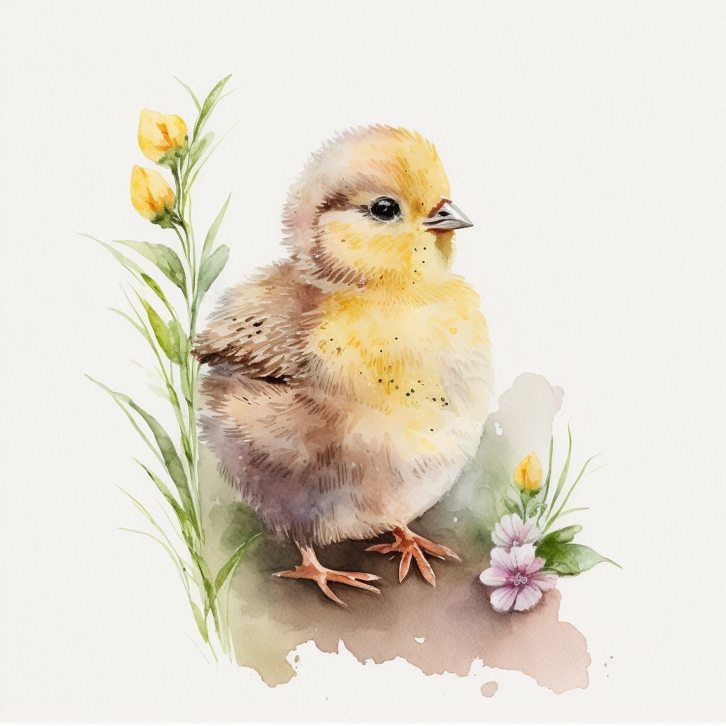 Cute Baby Chick Watercolor Clipart Nursery Decor Chicken Watercolor ...