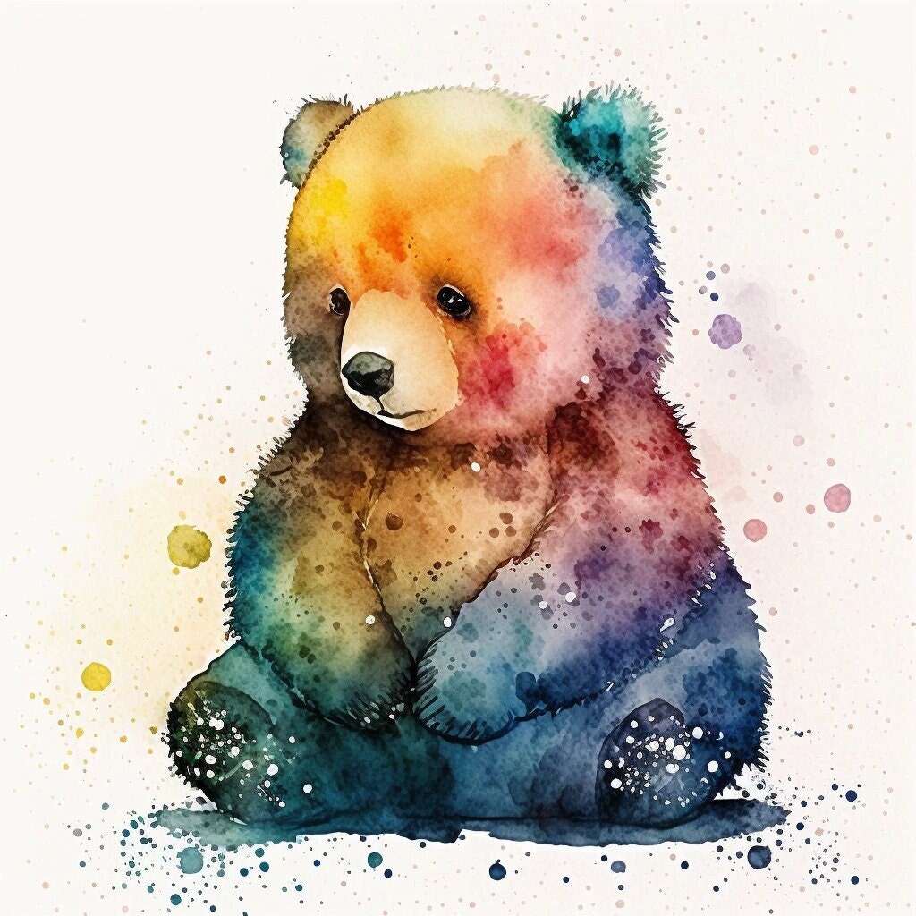 Bear Watercolor Clipart Nursery Decor Baby Bear Watercolor Cute Baby ...