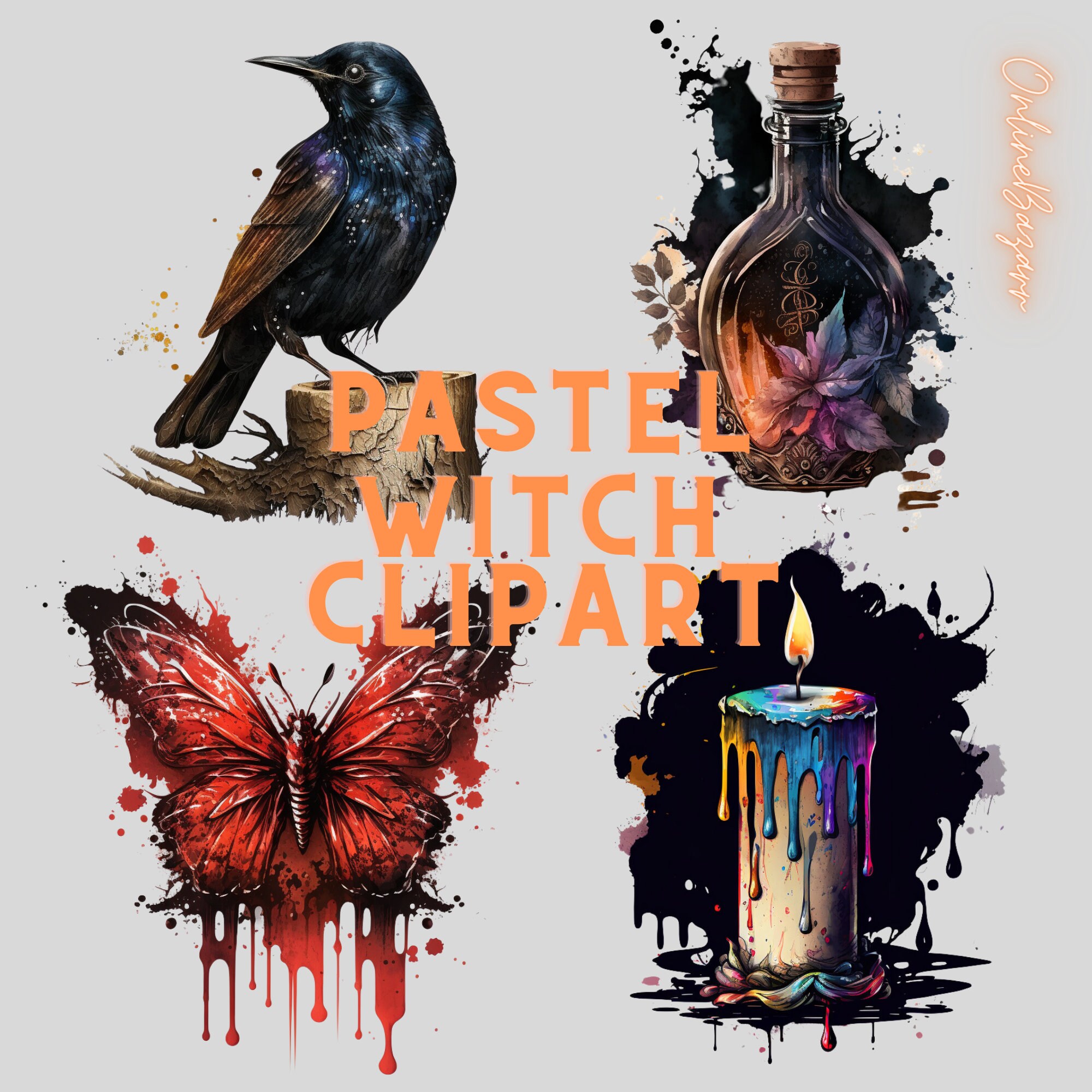 12 PNG Watercolor Pastel Witch Clipart Pastel Witchcraft Clip - Etsy