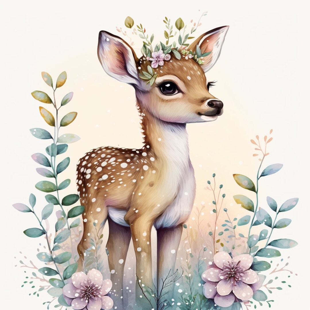 Elegant Deer in Watercolor Clipart Digital Download for Wall Decor ...