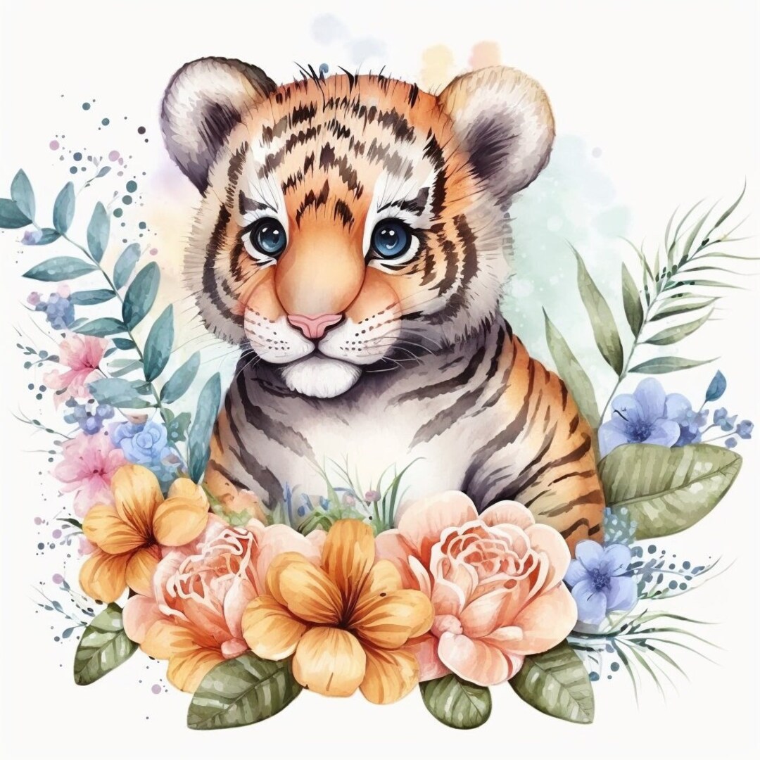 Tiger Watercolor Clipart Nursery Decor Baby Tiger Watercolor - Etsy