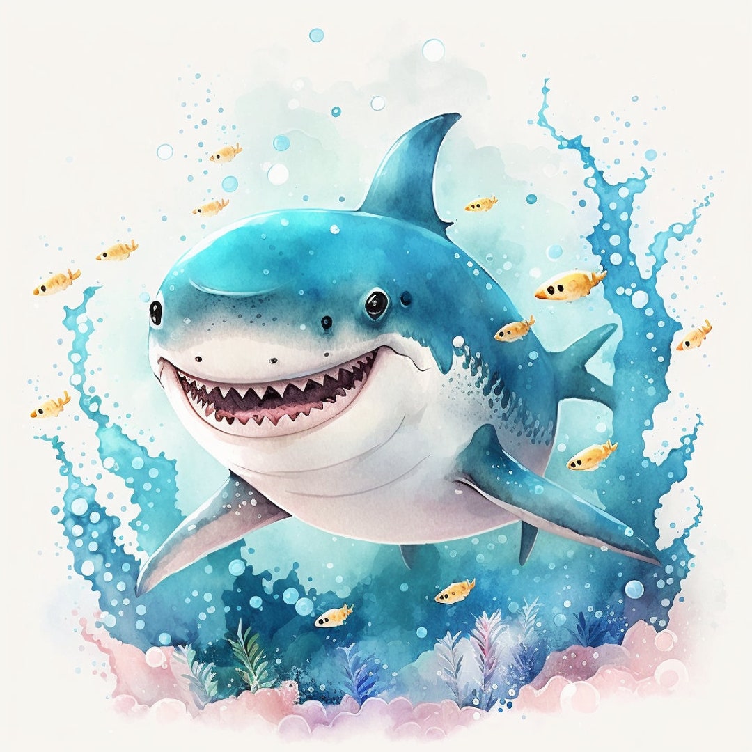 Shark Watercolor Clipart Underwater, Watercolor Art Baby Shark ...